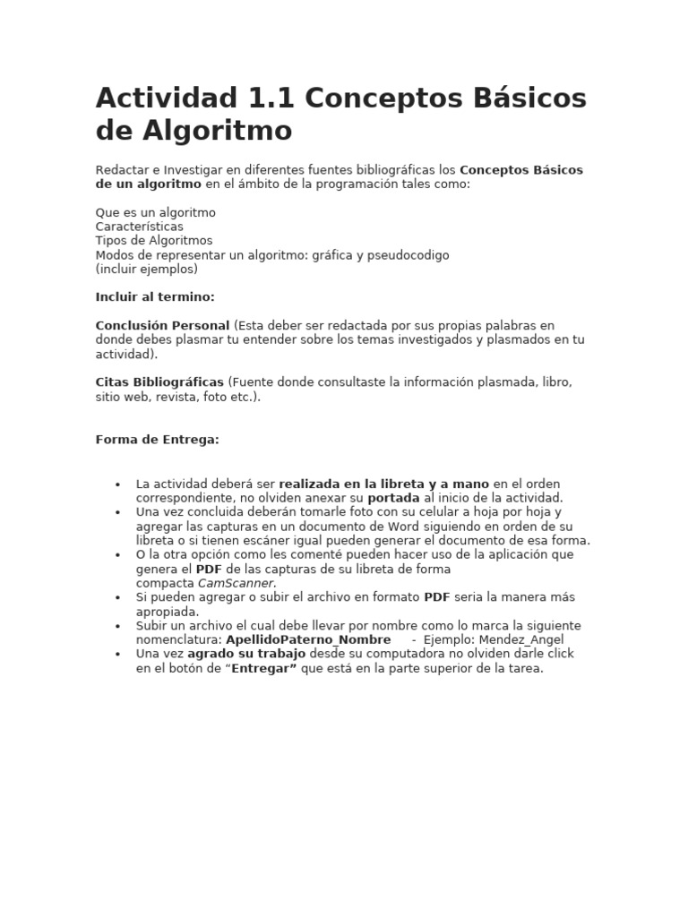 Actividad 1.1 Conceptos Básicos de Algoritmo | PDF