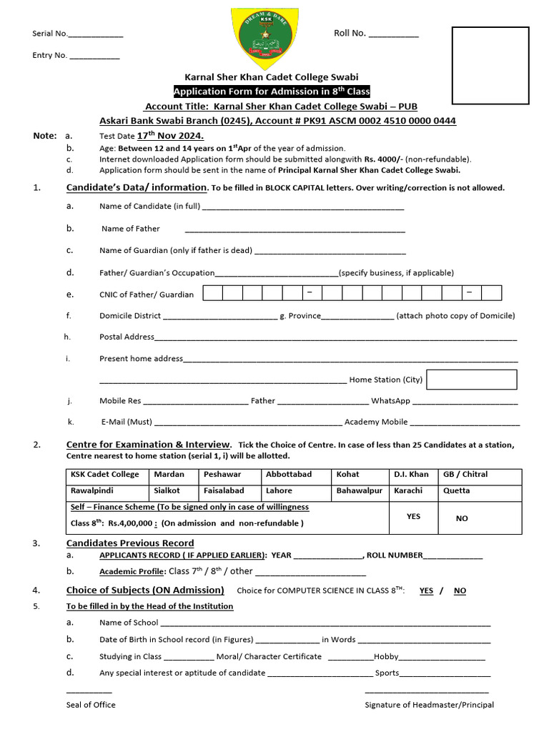 Admission Form VIII 05-9-2024 | PDF | Government