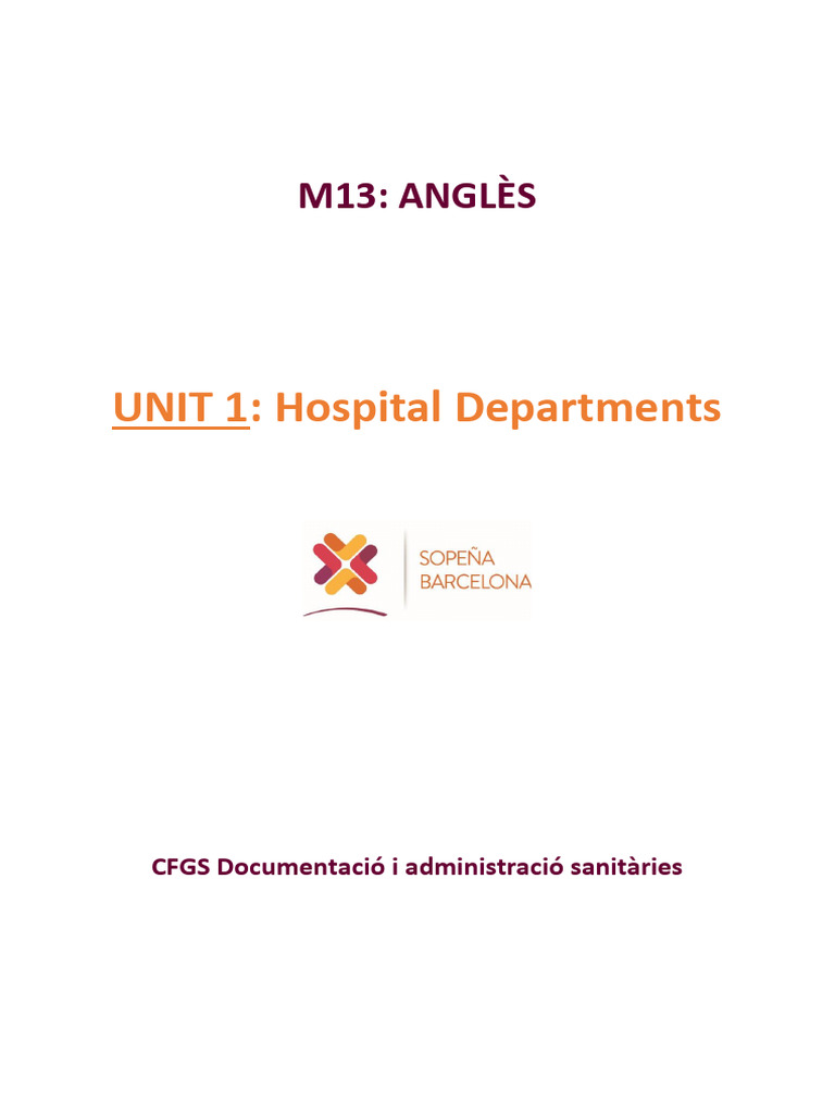 m13 Dossier Unit 1 Hospital Departments 24 25 | PDF