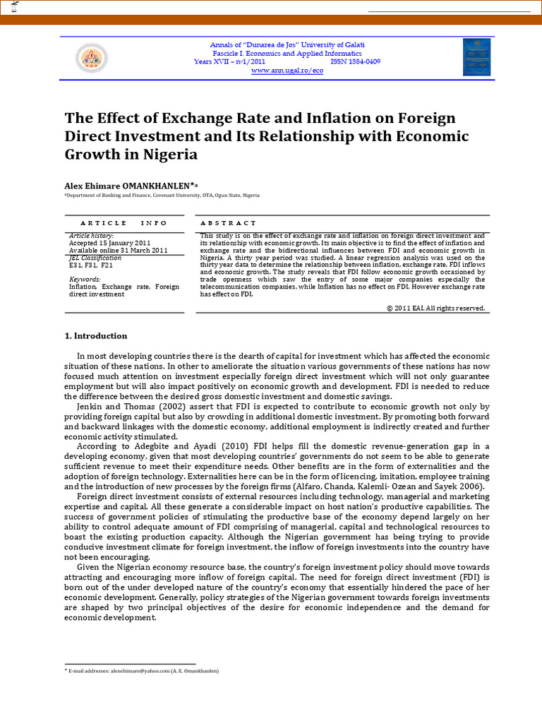 Impact of Inflation on FDI in Nigeria | PDF | Foreign Direct Investment ...