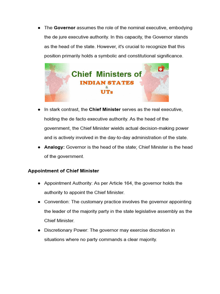 Governor: Appointment of Chief Minister | PDF | Cabinet (Government ...
