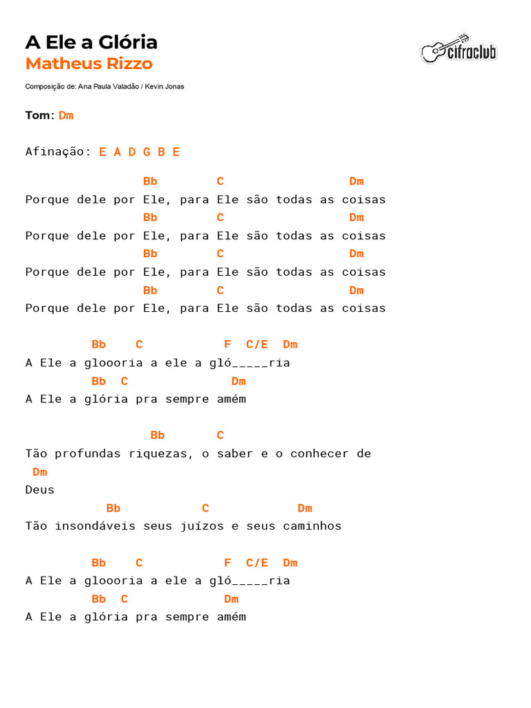Cifra Club - Matheus Rizzo - A Ele A Glória | PDF