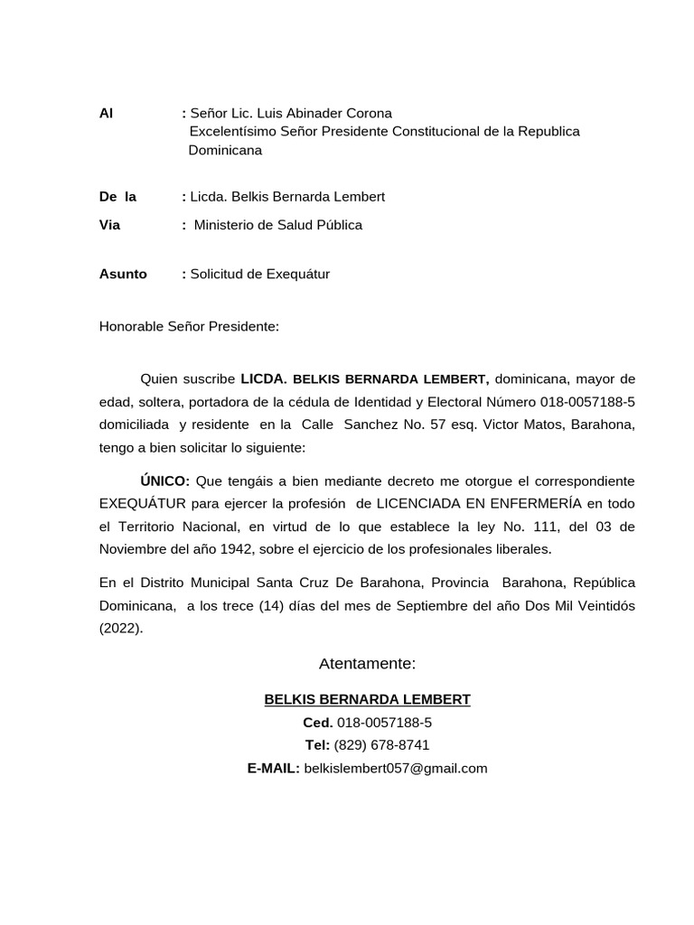 Solicitud de Exequátur de Enfermería | PDF | República Dominicana ...