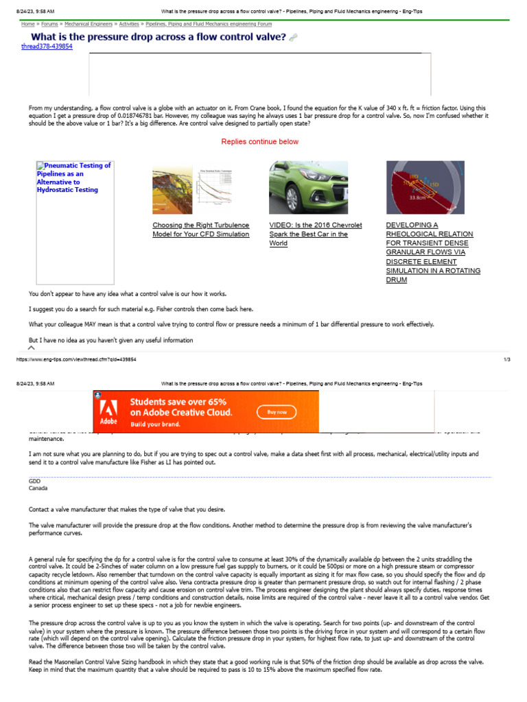 Control Valve Pressure Drop Insights | PDF | Fluid Dynamics | Valve