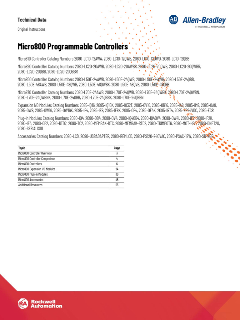 Micro800 Programmable Controllers: Technical Data | PDF | Programmable Logic Controller | Power ...