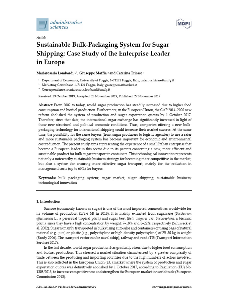 Sustainable Bulk-Packaging System For Sugar Shippi | PDF | Sugar | Diet ...