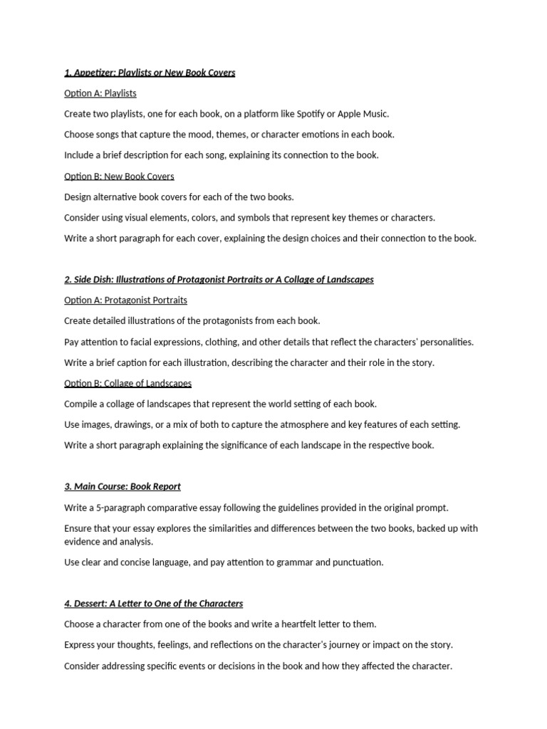 Book Report Menu Instruction | PDF