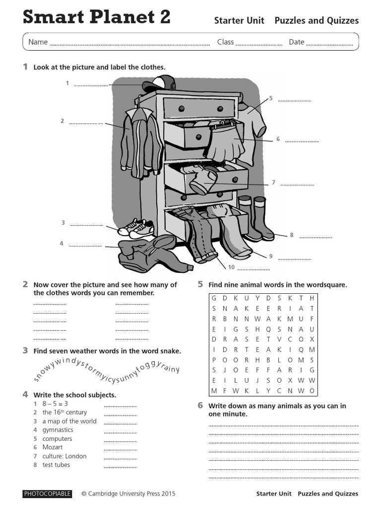 Starter Unit Puzzles and Quizzes Without Answers 1 | PDF