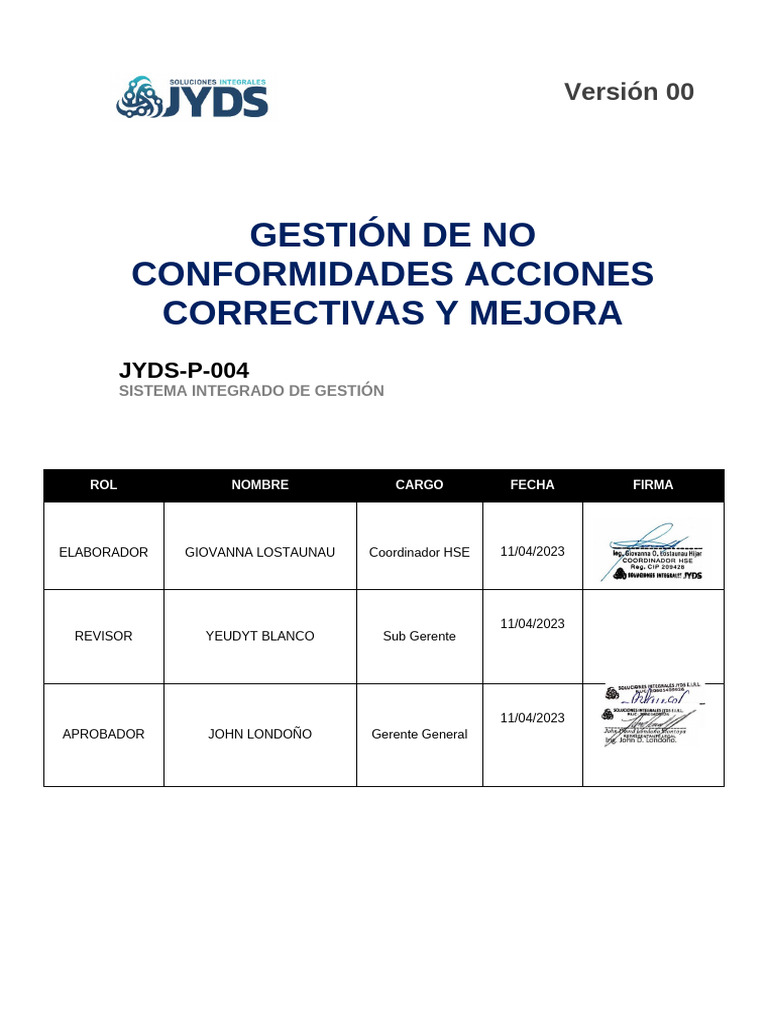 Gestión de No Conformidades JYDS | PDF | Auditoría | Sistema de manejo de calidad