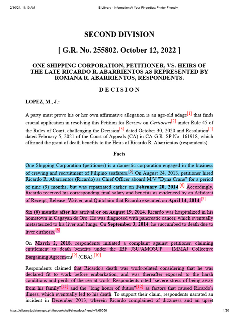 One Shipping Corp v. Heirs of Abarrientos | PDF | Statute Of ...