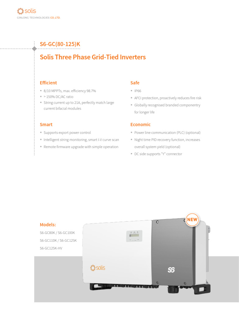 Solis S6-GC 80-125K Inverter Datasheet | PDF | Electrical Engineering | Electricity