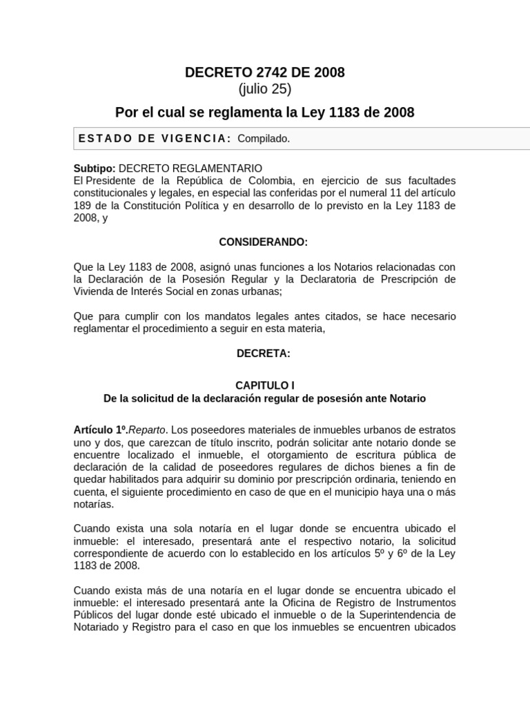 Decreto 2742 de 2008 | PDF | Ley común | Derecho Civil (Common Law)