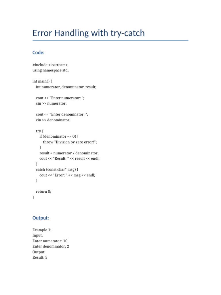 CPP Error Handling Try Catch | PDF