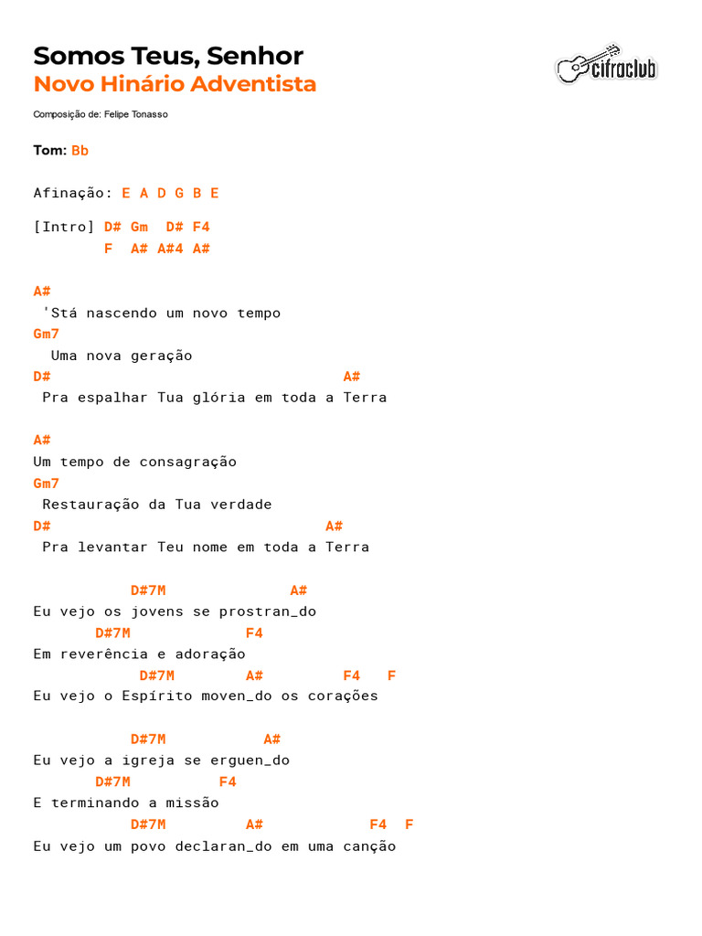 Cifra Club - Novo Hinário Adventista - Somos Teus, Senhor | PDF