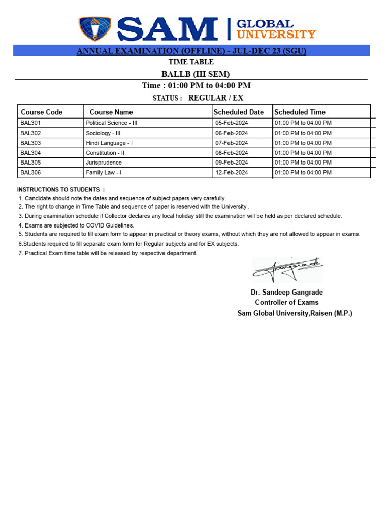BALLB (III SEM) Regular & EX | PDF