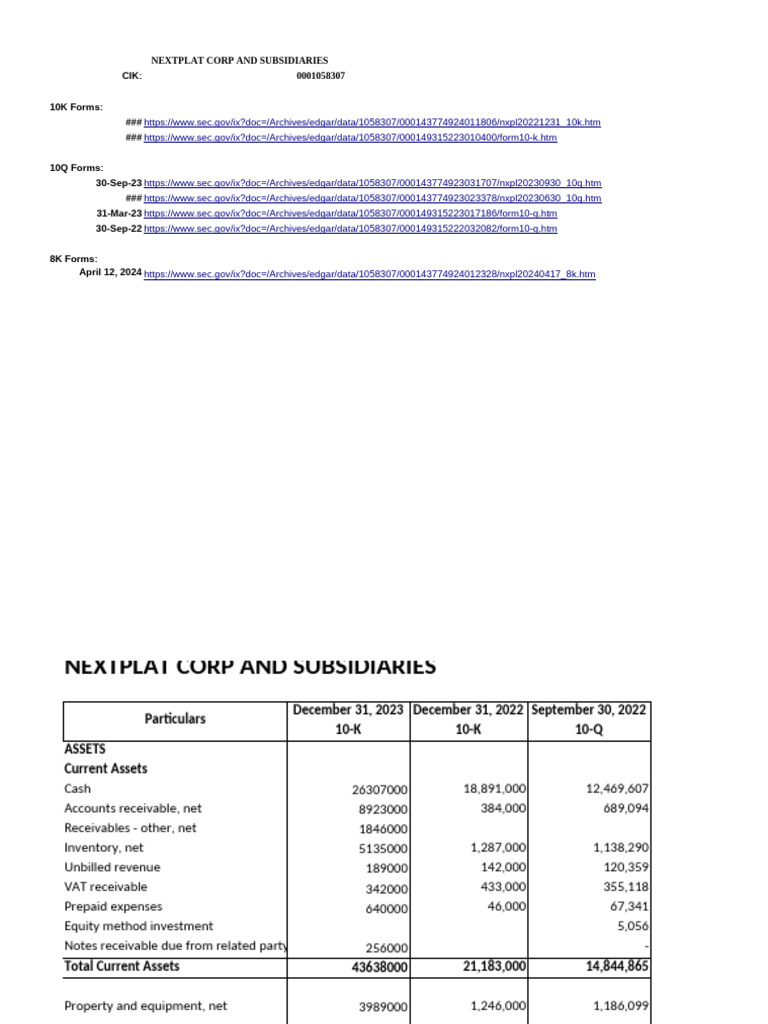 Nextplat Corp and Subsidiaries - Manutal Output | PDF | Net Income ...