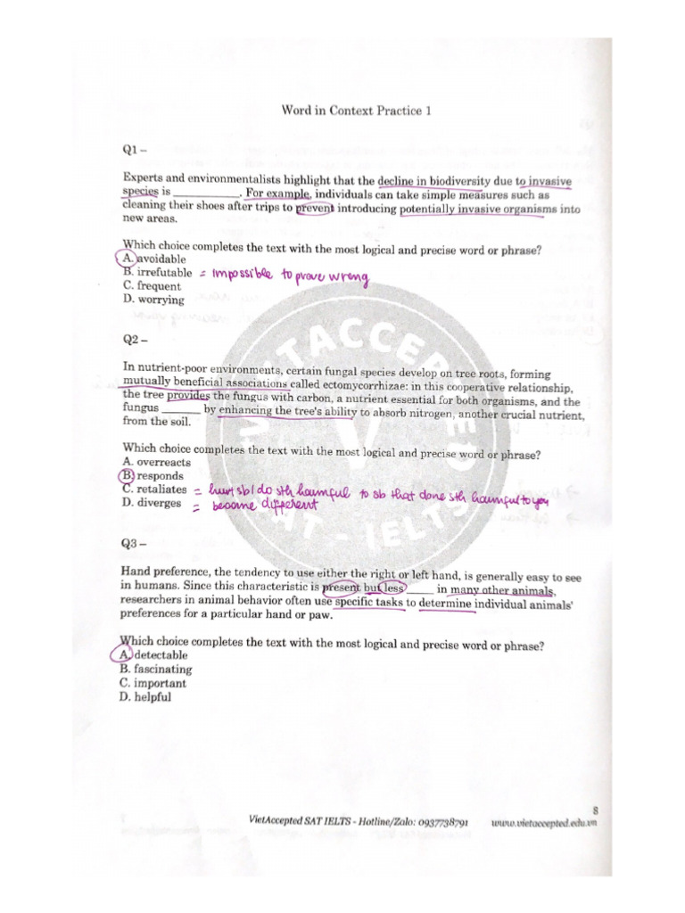 Word in Context Practice 1 | PDF