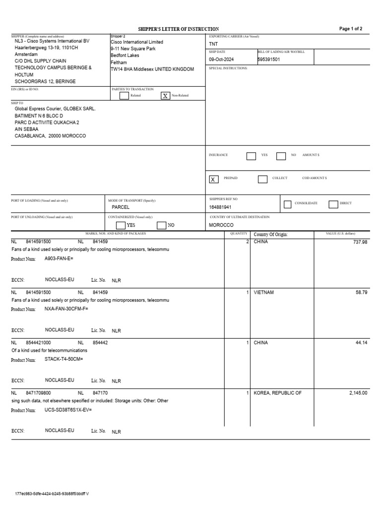 Shipper's Letter of Instruction | PDF | Bill Of Lading | Freight Transport