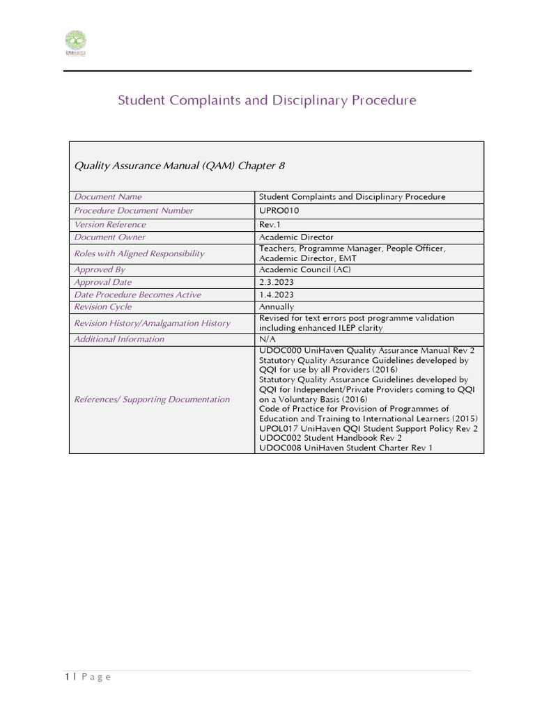 Student Complaints and Disciplinary Procedure | PDF | Complaint ...