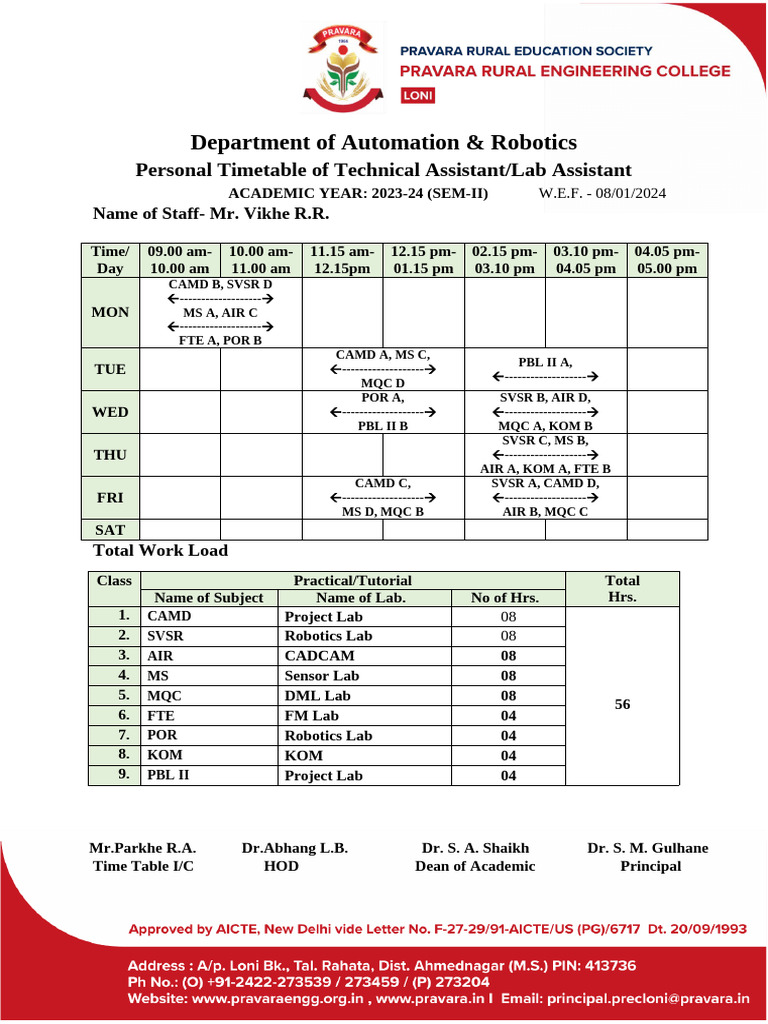 Format TA_LAb Assisatnt Personal Timetable | PDF | Automation | Control Engineering