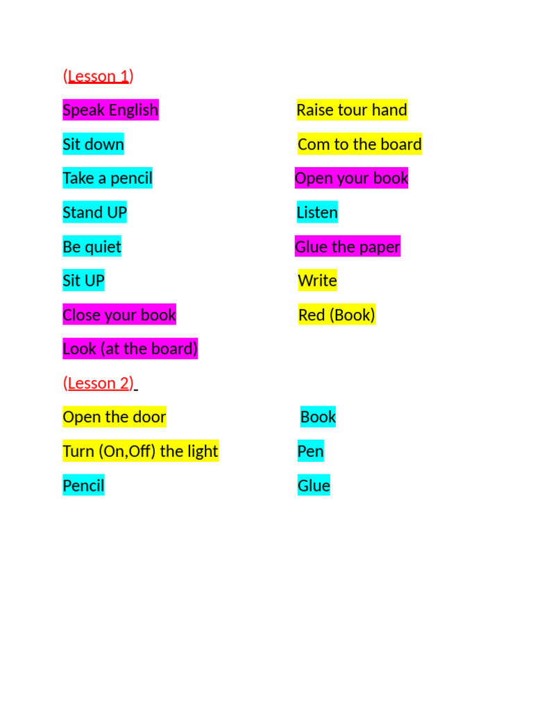 English Classroom Commands Guide | PDF