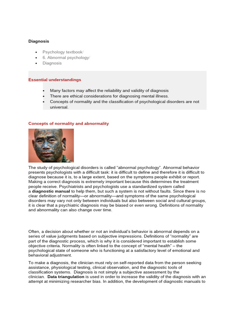 Abnormal Pschology - Diagnosis | PDF | Mental Disorder | Diagnostic And ...