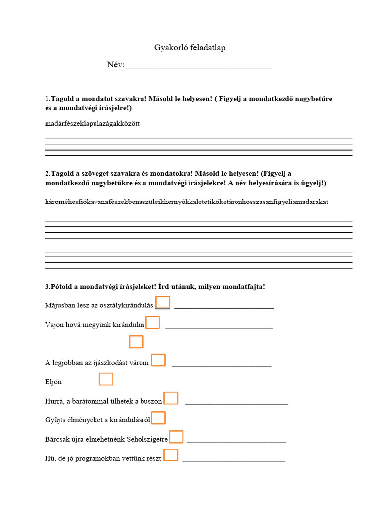 Gyakorló Feladatlap Mondatok Mondatfajták | PDF