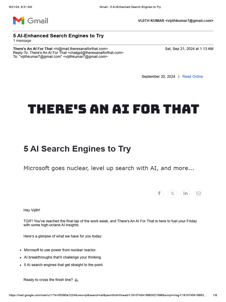 Gmail - 5 AI-Enhanced Search Engines To Try | PDF | Artificial ...