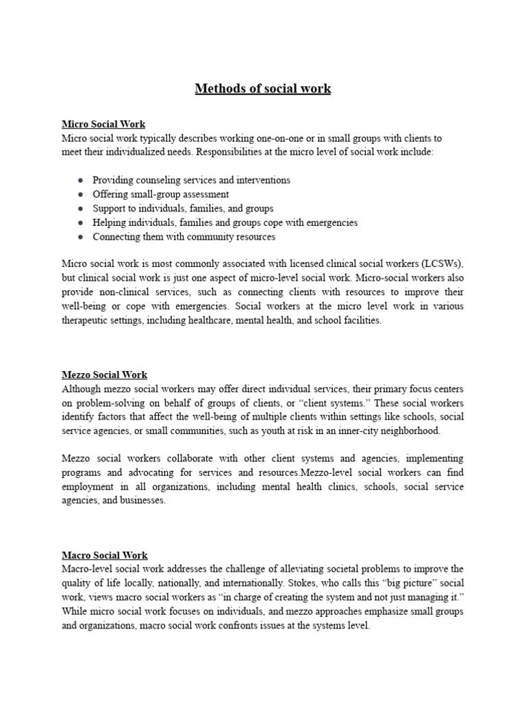 Levels of Social Work Methods Explained | PDF | Social Work | Substance ...