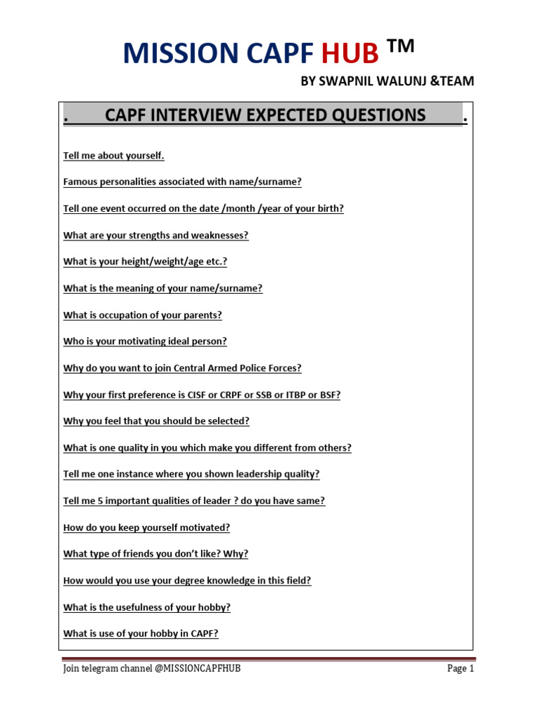 CAPF INTERVIEW EXPECTED QUESTIONS | PDF