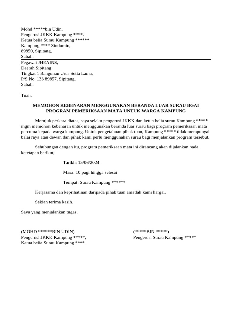 Surat Kebenaran Menggunakan Surau | PDF