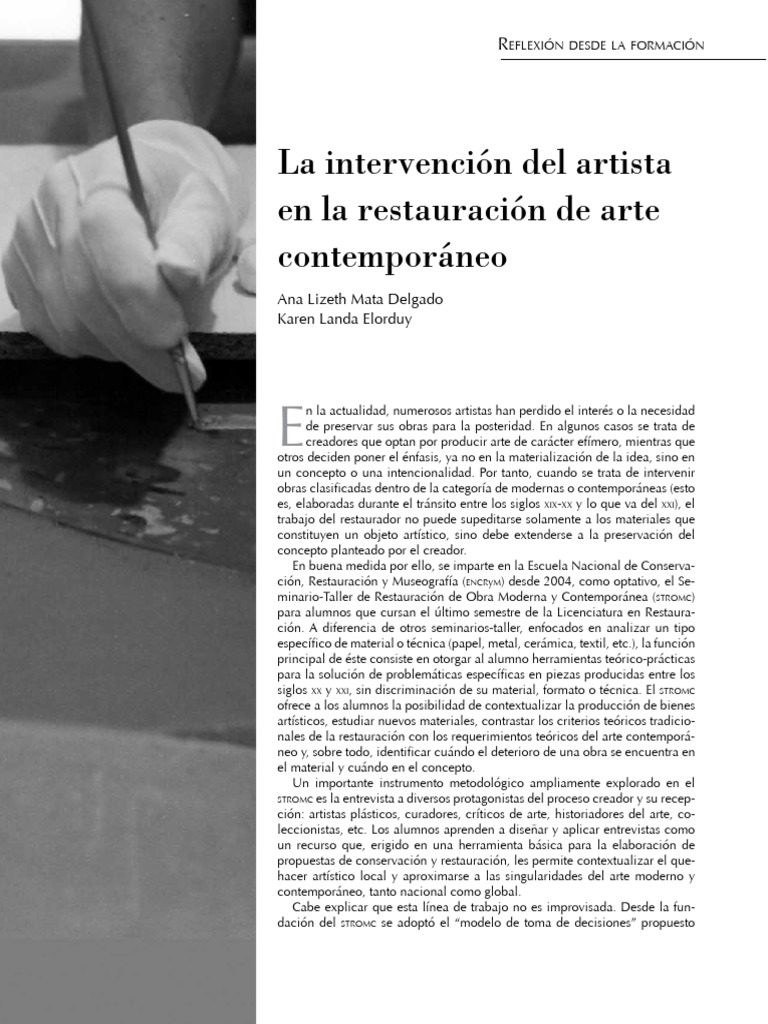 La Intervención Del Artista en La Restauración de Arte Contemporáneo ...