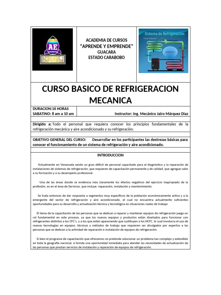 Curso Básico de Refrigeración Guacara | PDF | Clorofluorocarbono | Refrigeración