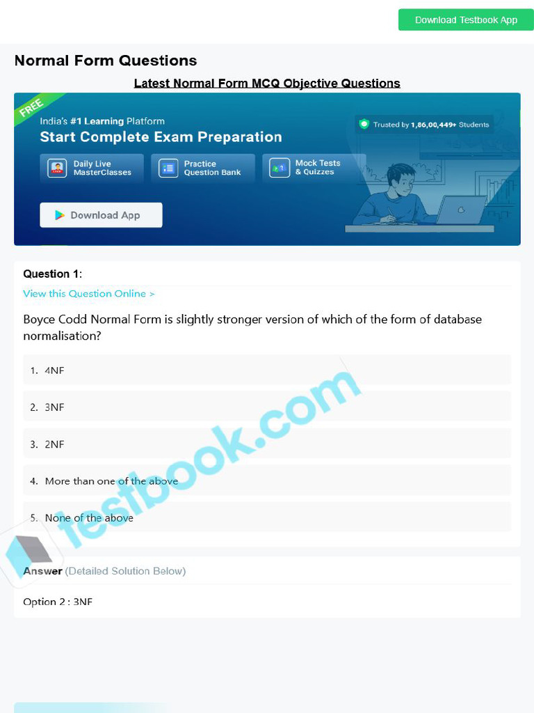 MCQ On Normal Form 5eea6a0a39140f30f369dac7 | PDF