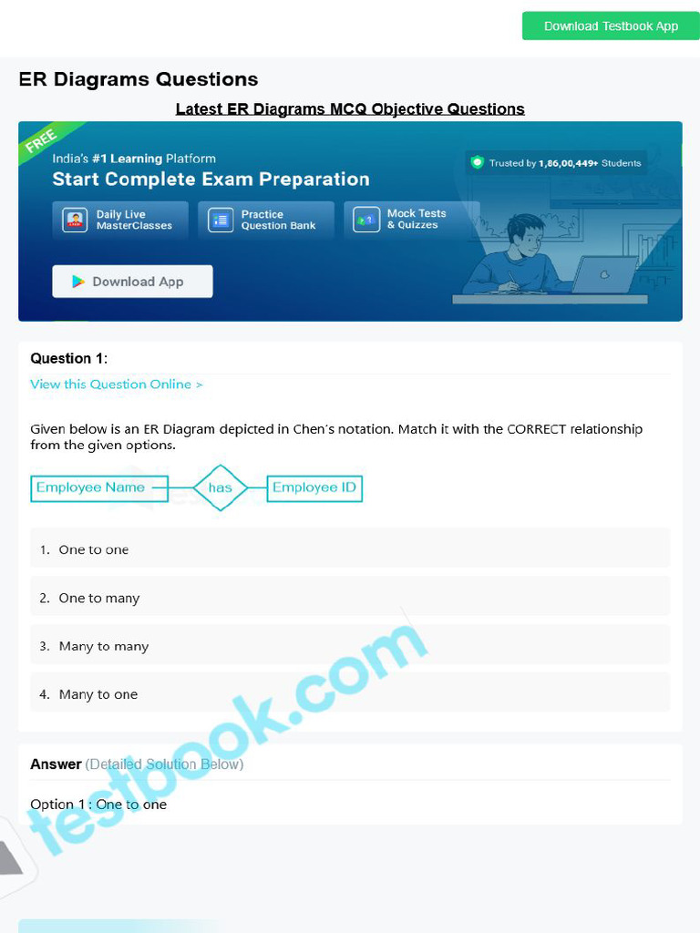 MCQ On Er Diagrams 5eea6a0939140f30f369da85 | PDF