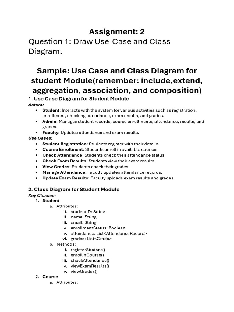 Assignment 2 Use Case and Class Diagram For Student Module | PDF ...