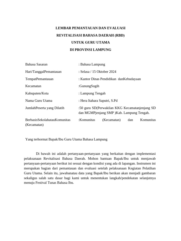 Lembar Pemantauan Hera Itahara | PDF