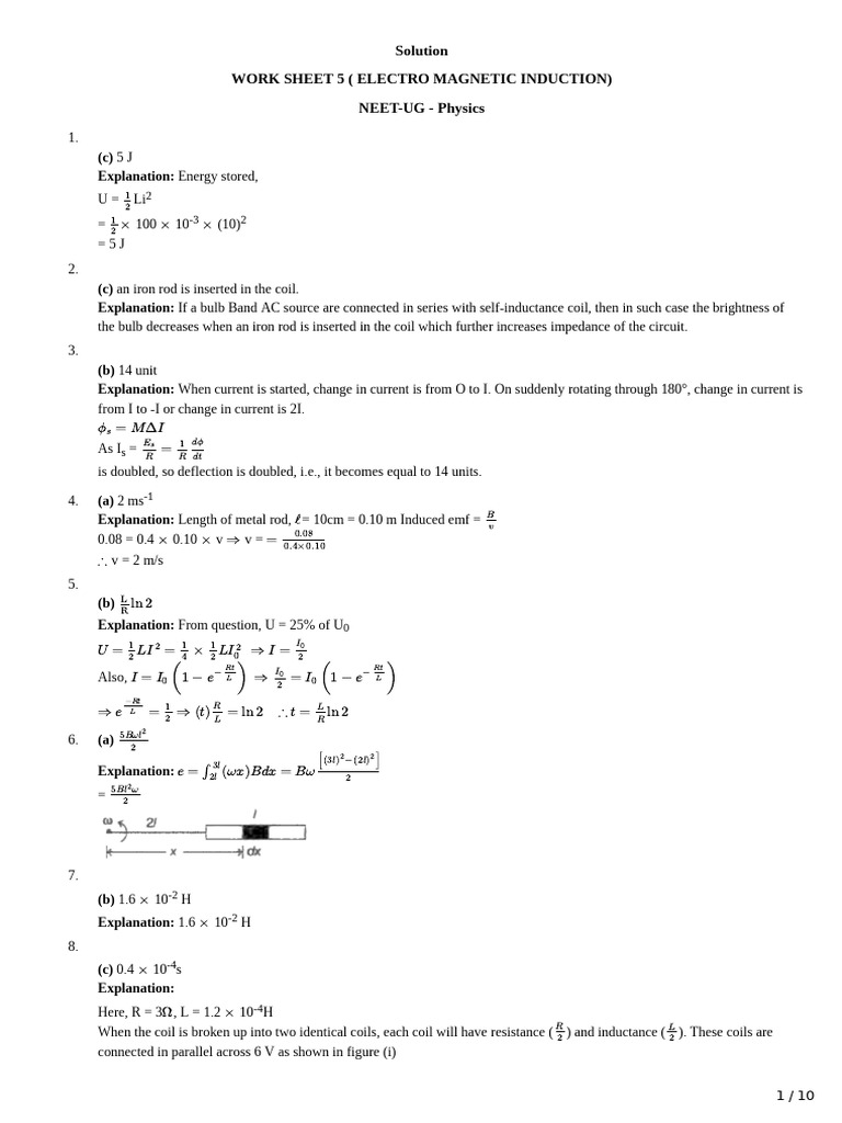 EMI 23-07-24.pdf ANS KEY | PDF | Inductor | Electromagnetic Induction