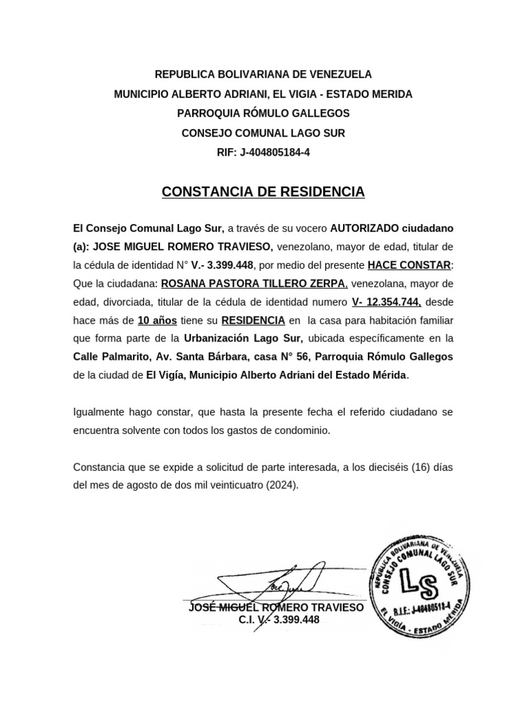 Constancia de Residencia | PDF | Venezuela