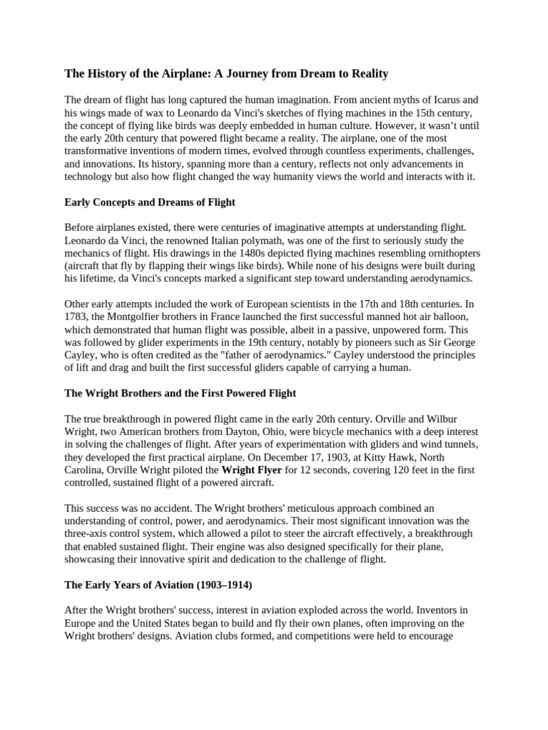 The History of the Airplane | PDF | Wright Brothers | Wright Flyer