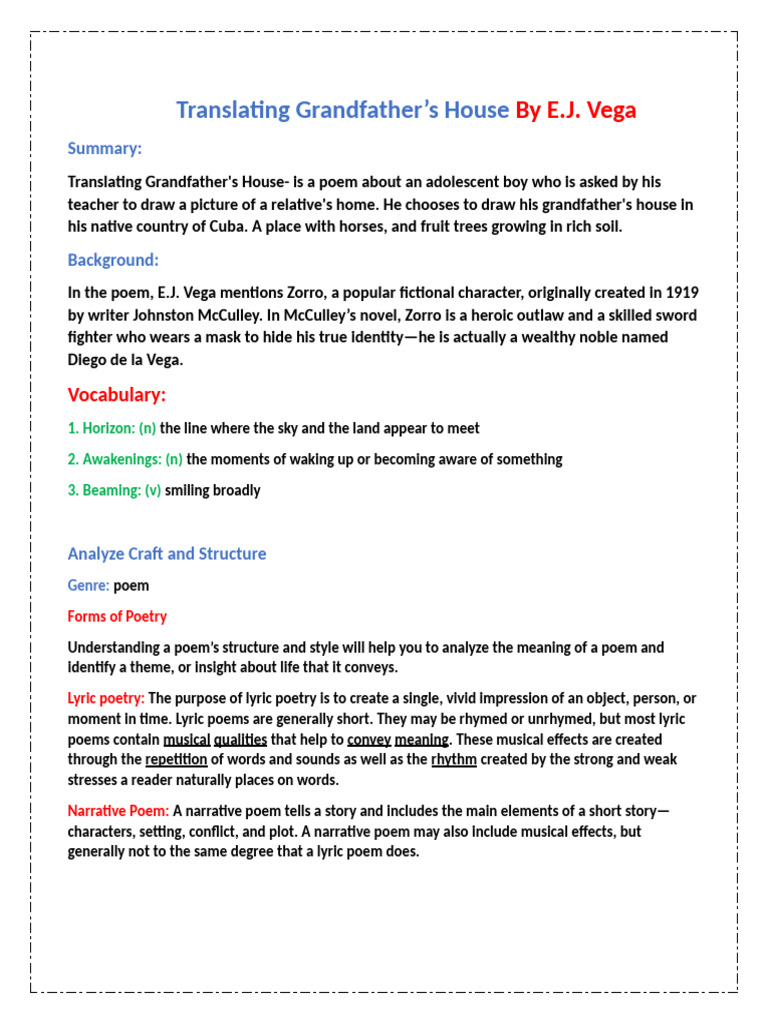 Translating Grandfather's House Sheet | PDF | Poetry | Narrative