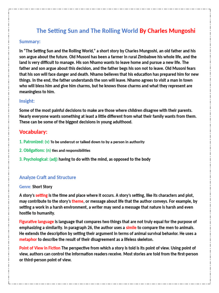 The Setting Sun and The Rolling World | PDF | Narration