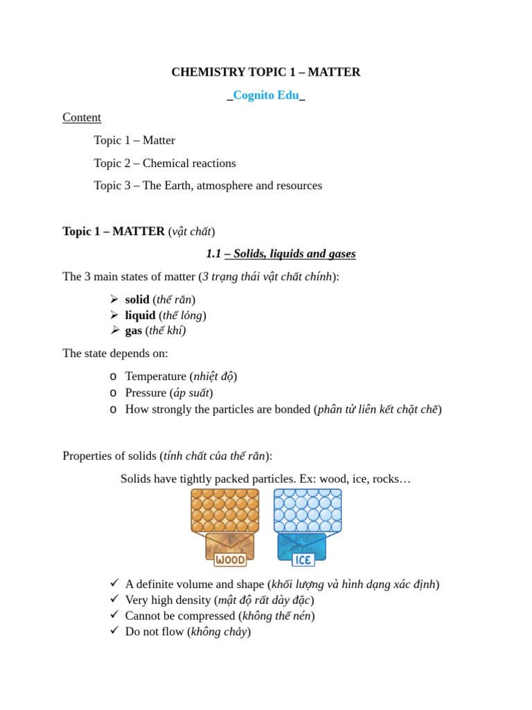 Chemistry Topic 1 - Matter | PDF