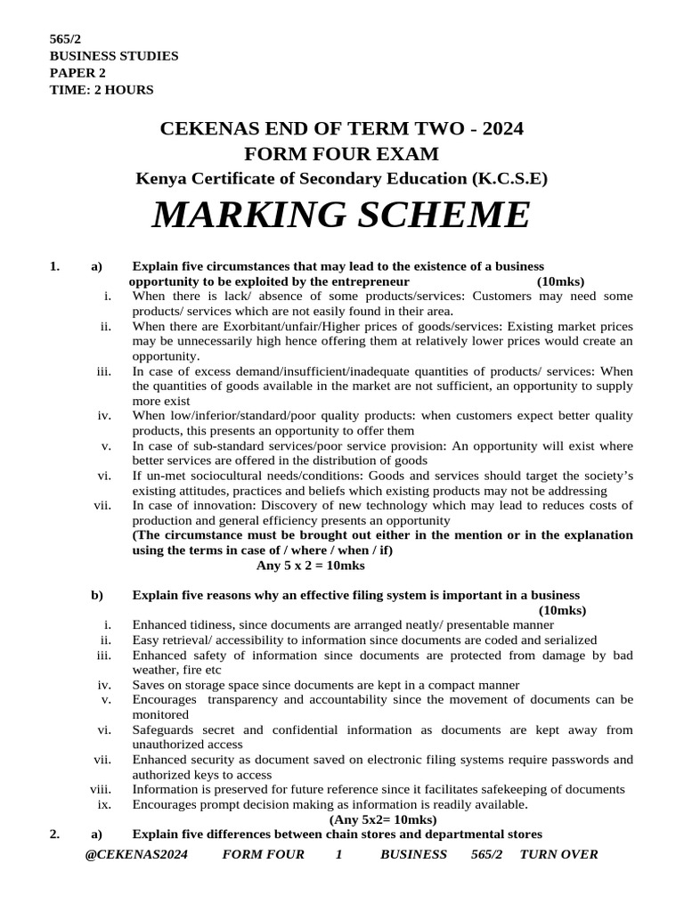 Business PP2 Marking Scheme | PDF | Taxes | Prices