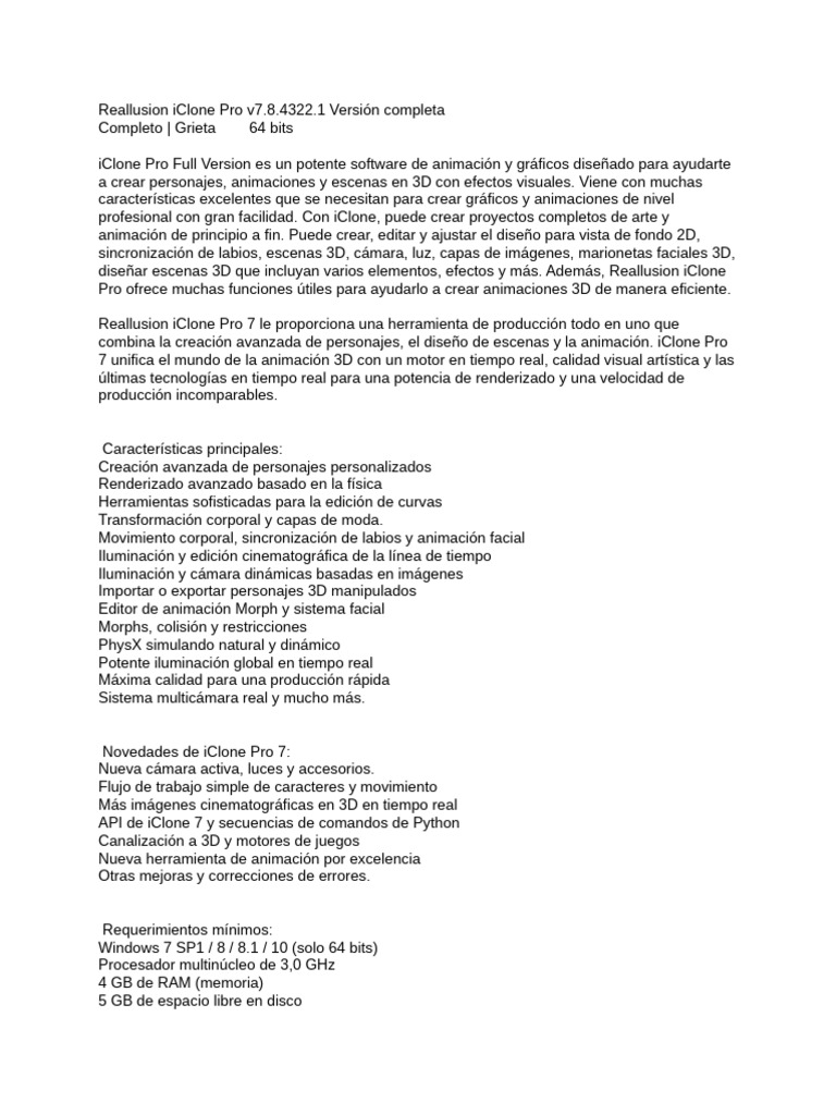 Reallusion Iclone Pro v7.8.4322.1 Versión Completa | PDF | Animación ...