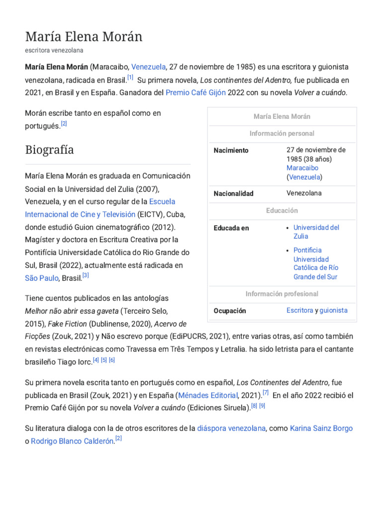 María Elena Morán - Wikipedia, La Enciclopedia Libre | PDF | Escritura ...