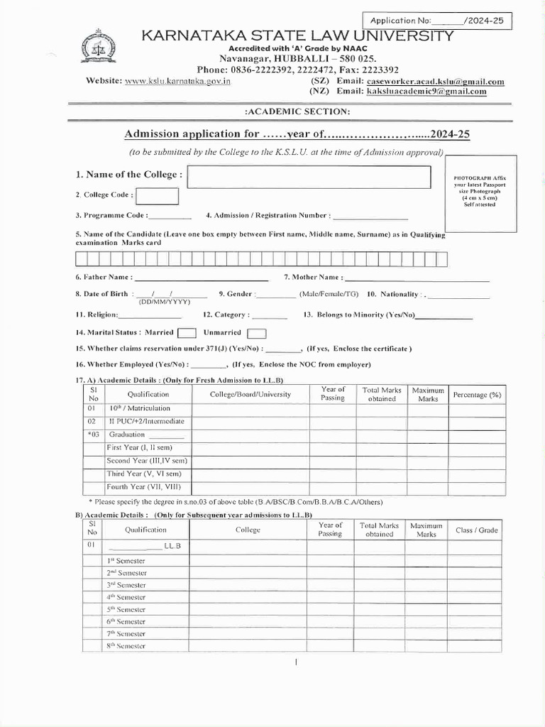 3.KSLU Admission Application Form 24-25 | PDF