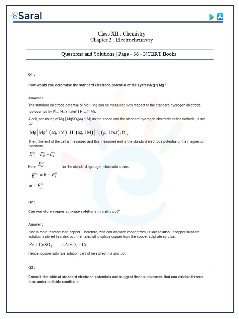 NCERT-Solutions-Class-12-Chemistry-Chapter-2-Electrochemistry-PDF | PDF | Electrochemistry | Anode