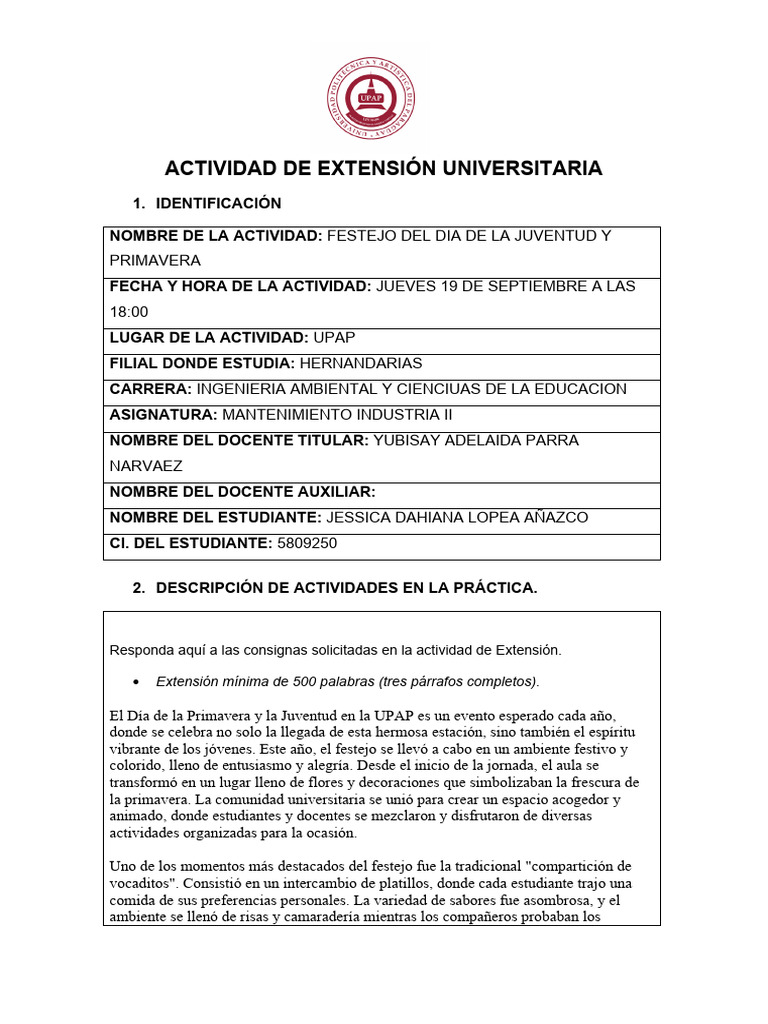 INFORME DE EXTENSIÓN UNIVERSITARIA | PDF