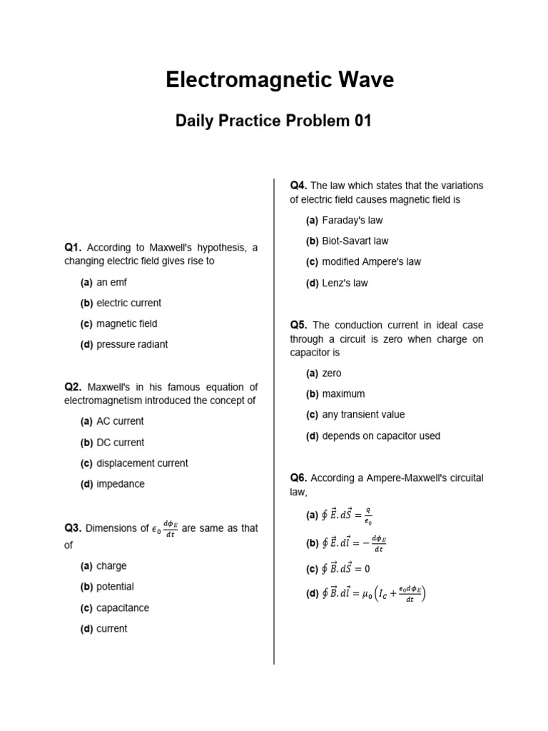 ElectromagneticWaves DPP 01 Question Paper | PDF | Waves | Capacitor